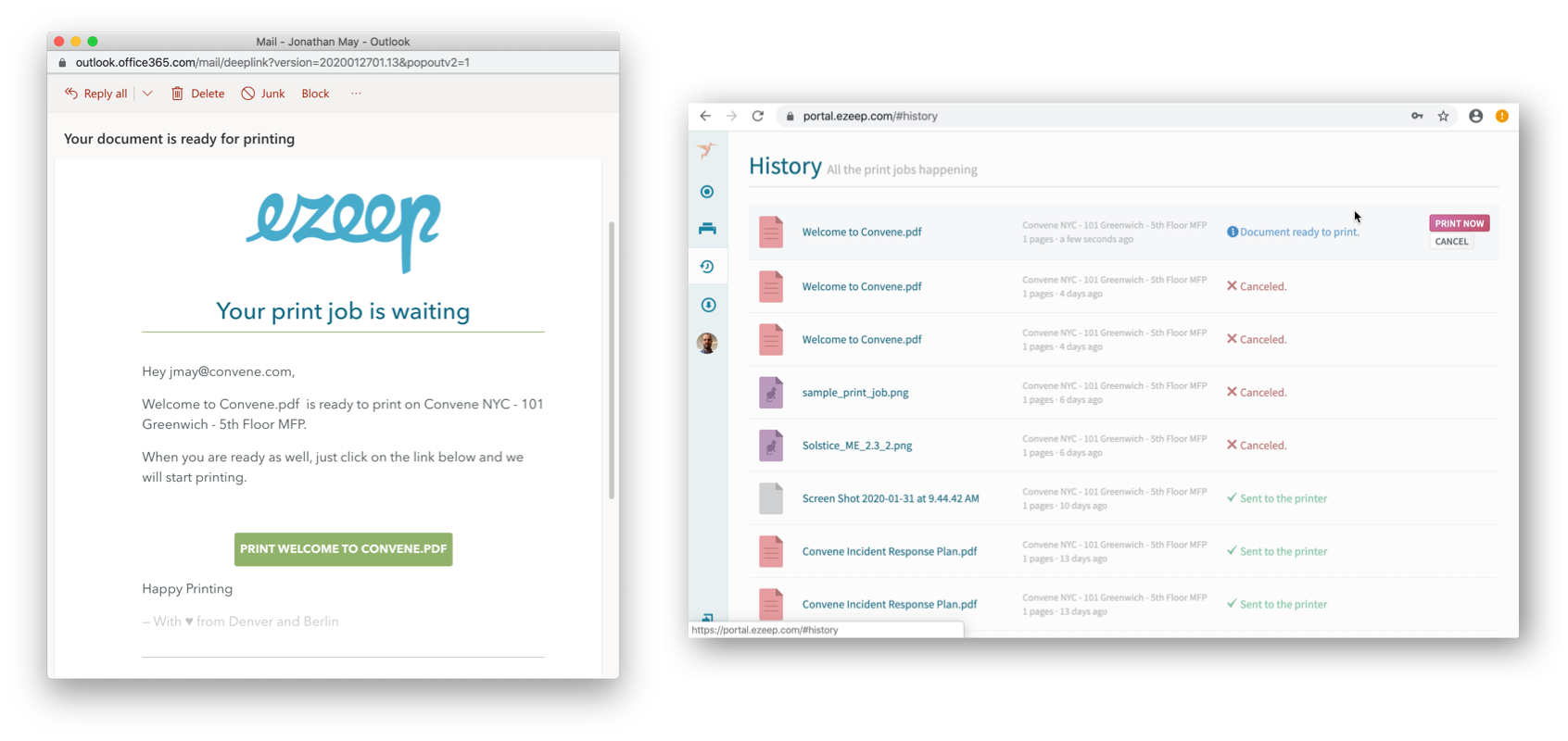 Print via the ezeep web portal – Convene Support