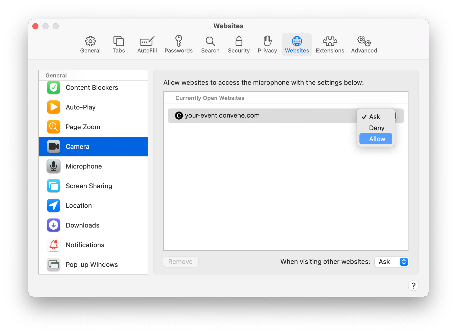 Granting Microphone and Camera Browser Permissions – Convene Support